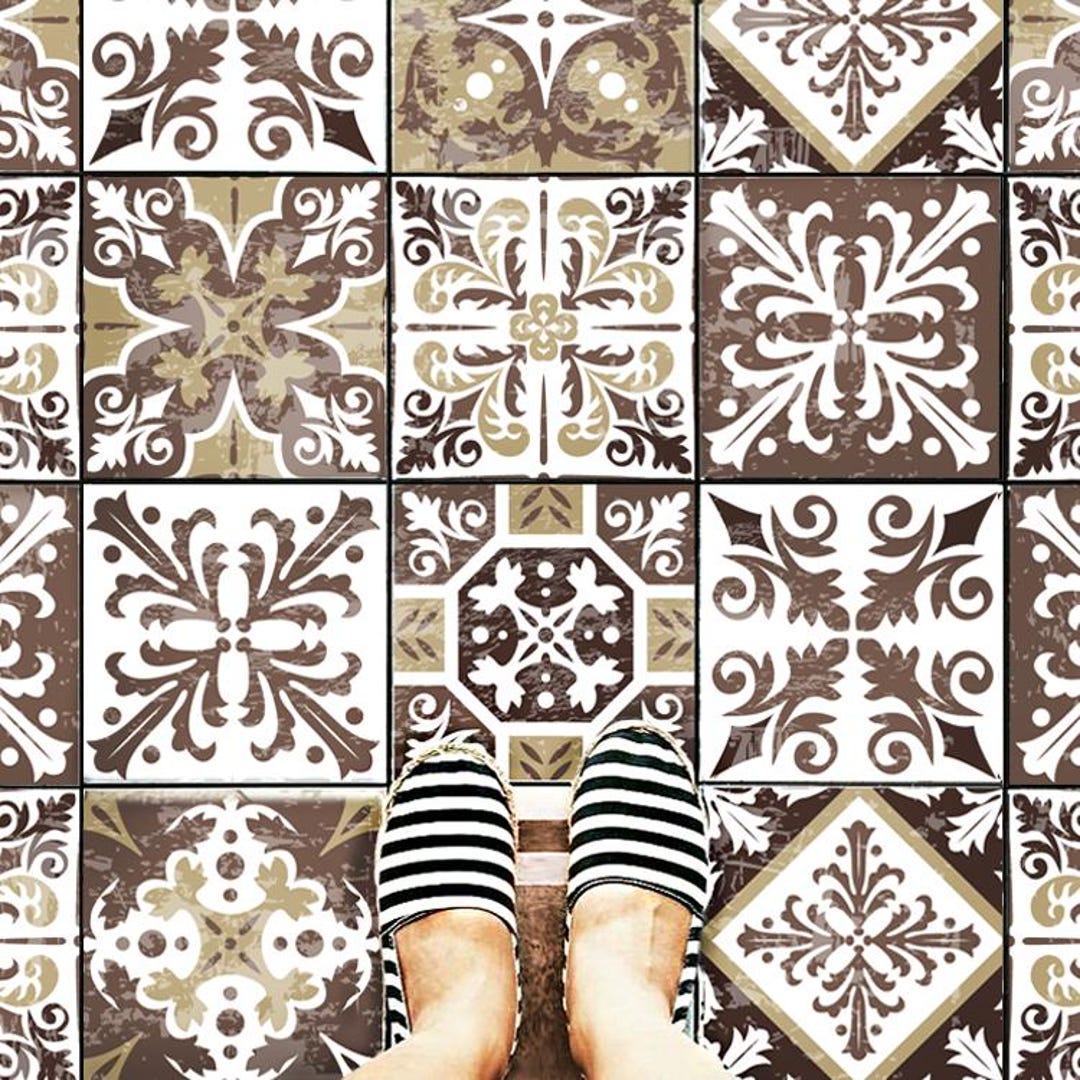 Tile Stickers, Brown Vinyl Tiles Peel and Stick, Tile Decal, Kitchen ...