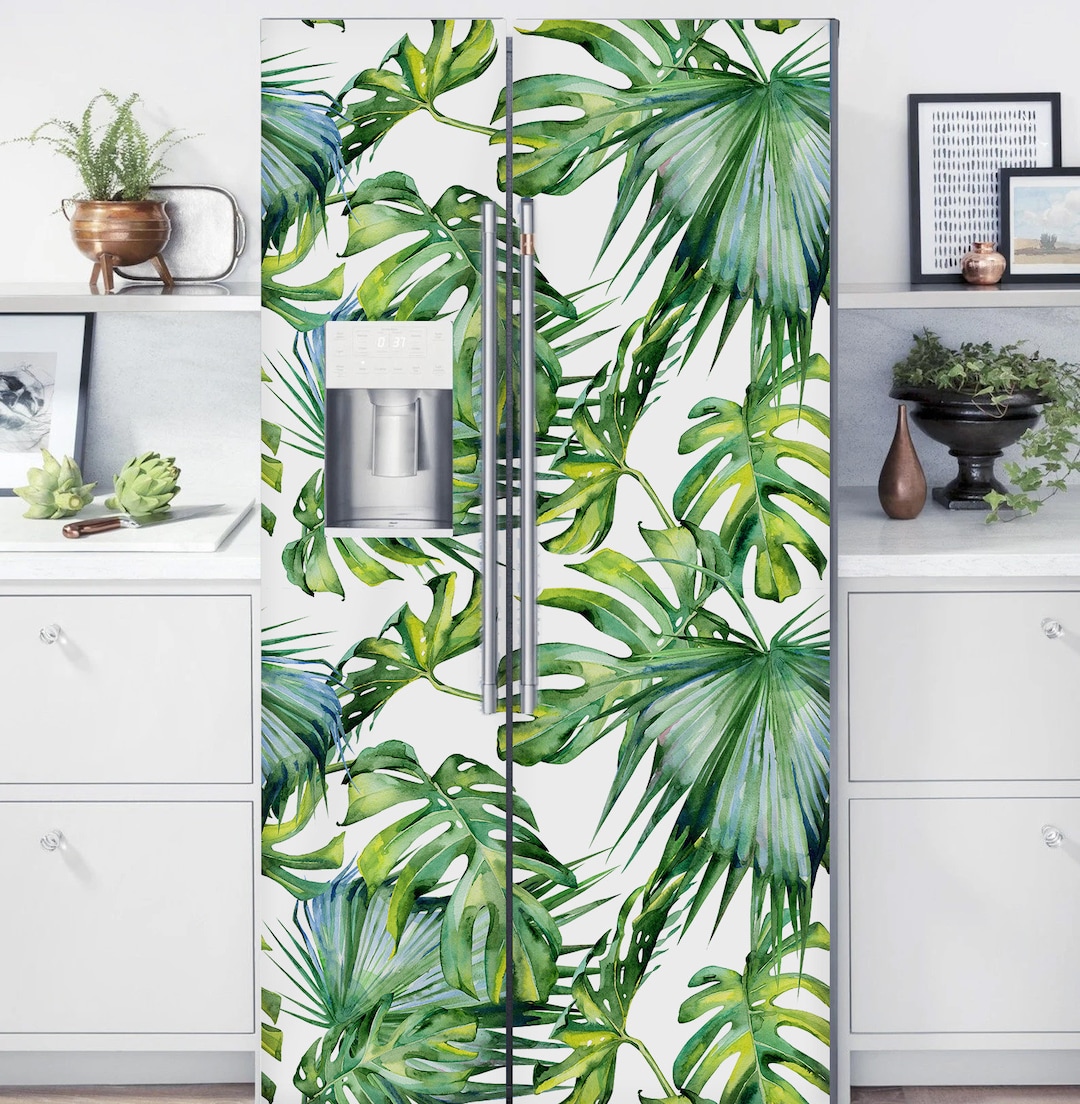 Refrigerator Wrap Side by Side, Tropical Fridge Wrap Coastal Vinyl ...
