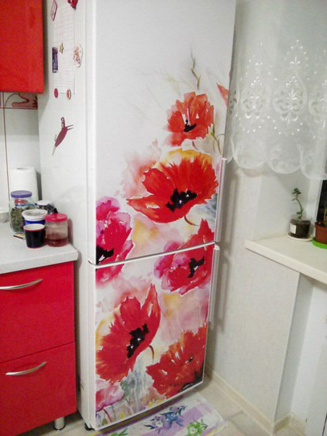 Fridge Decal Flowers Fridge Wraps Red Fridge Decals Fridge - Etsy