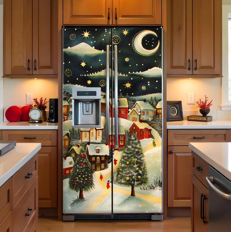 Christmas Tree Fridge Wrap Magnetic, Refrigerator Wrap Vinyl Side by ...