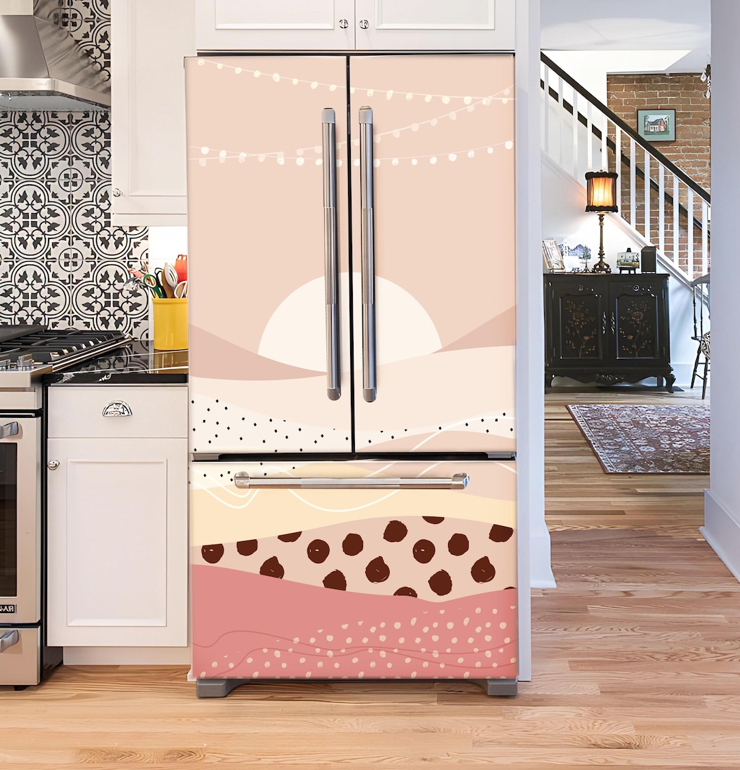 Refrigerator Wrap Boho Abstract, Fridge Wrap Vinyl Side by Side ...