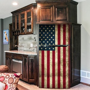 Retro US Flag Fridge Wrap, Refrigerator Wrap Side by Side American Flag ...