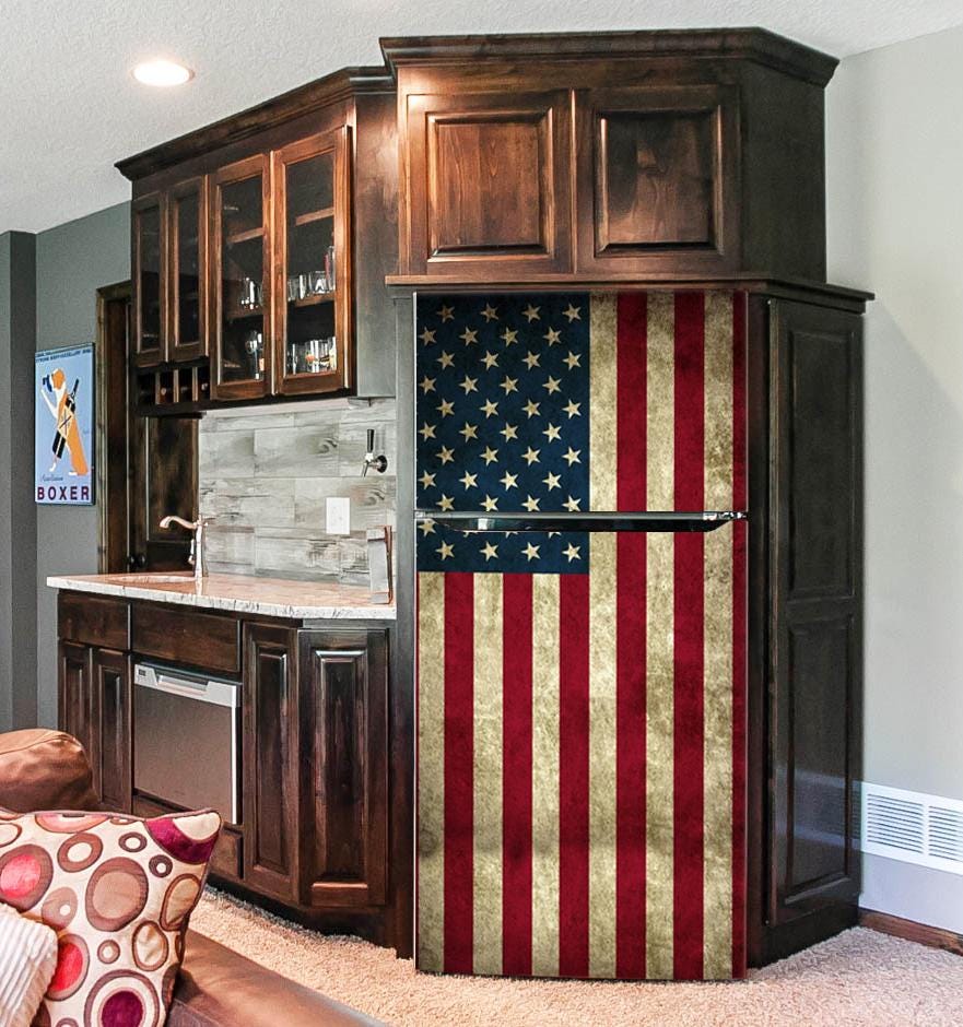 Retro US Flag Fridge Wrap, Refrigerator Wrap Side by Side American Flag ...