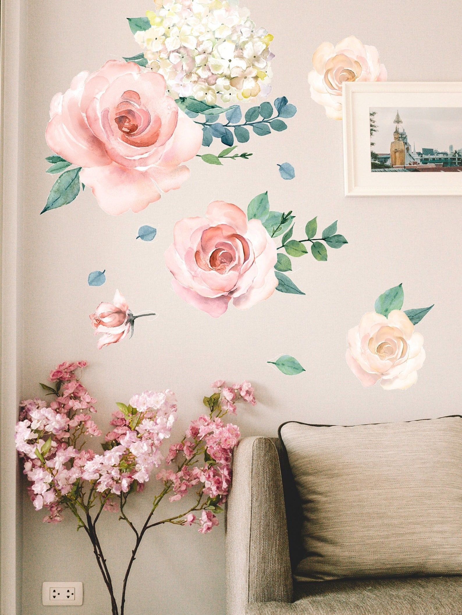 Rose Flower Wall Decal Rose Wall Decals Floral Wall Decals - Etsy