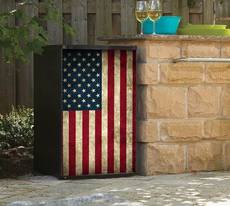 Retro US Flag Fridge Wrap, Refrigerator Wrap Side by Side American Flag ...