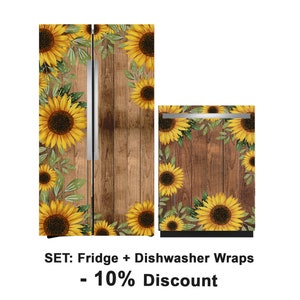 Farmhouse Fridge Wrap Sunflower Wood Refrigerator Wrap Vinyl Side by ...