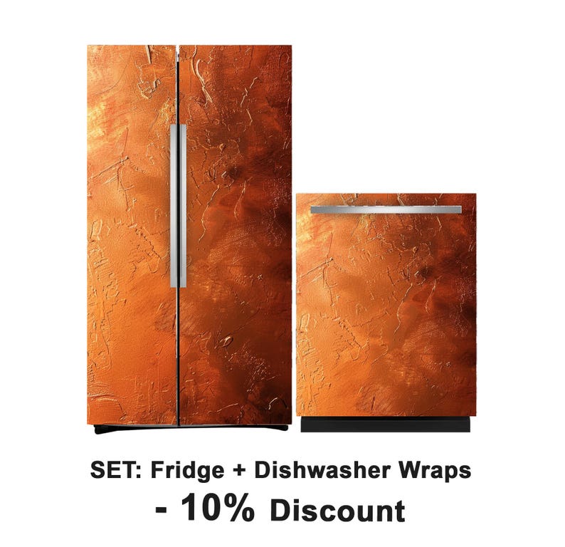 Fridge Wrap Copper Vintage Rustic, Refrigerator Wrap Vinyl Side by Side ...