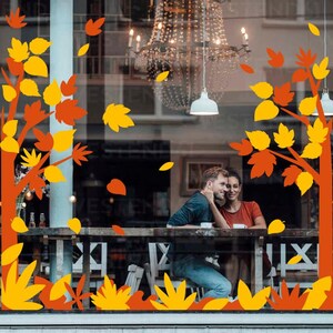 Fall Window Decals Trees, Autumn Decals for Shop, Fall Leaves Vinyl ...
