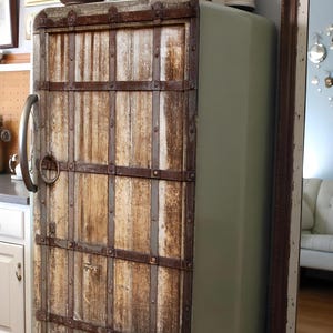 Old Wood Fridge Wrap, Farmhouse Vintage Refrigerator Wrap Vinyl Side by ...