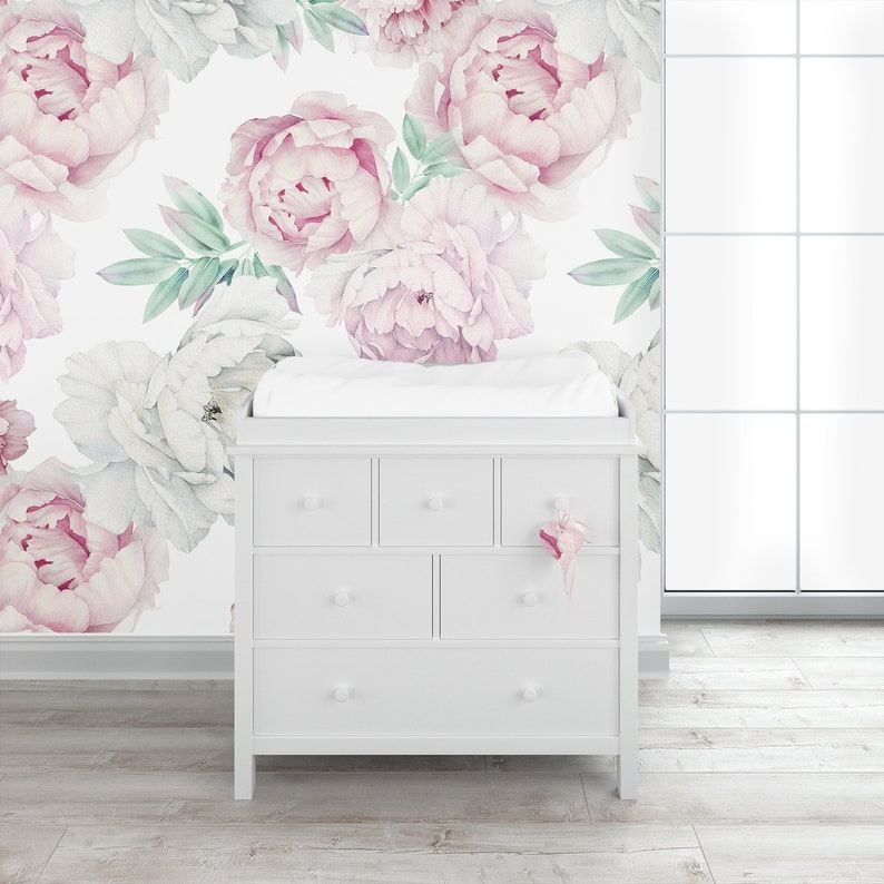 Pink Peony Wall Mural, Floral Wall Murals Peel and Stick, Peonies Wall ...