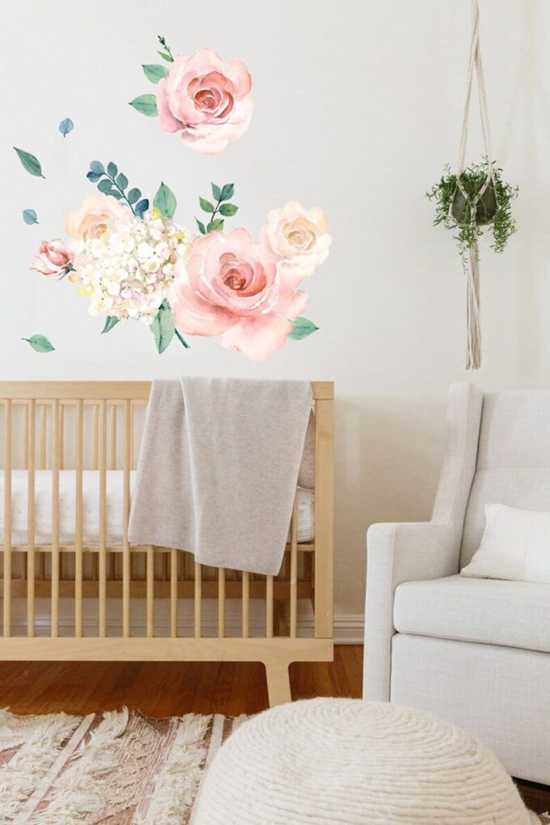 Rose Flower Wall Decal, Rose Wall Decals, Floral Wall Decals Nursery ...