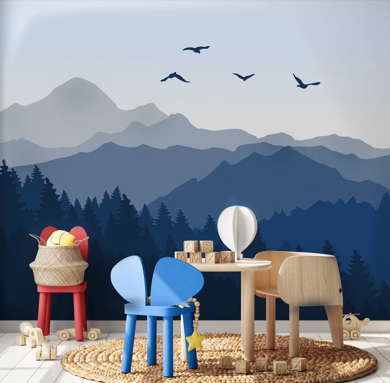 Kids Wallpaper Mountain and Forest Boy Nursery Wallpaper Peel - Etsy