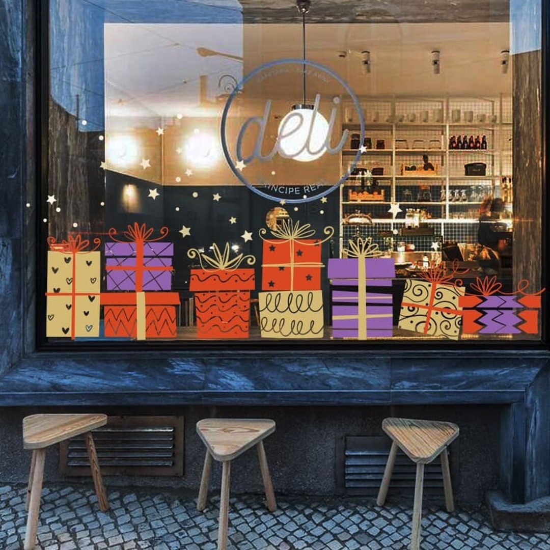 Christmas Gifts Window Decals, Winter Decals Commerce Windows Christmas ...