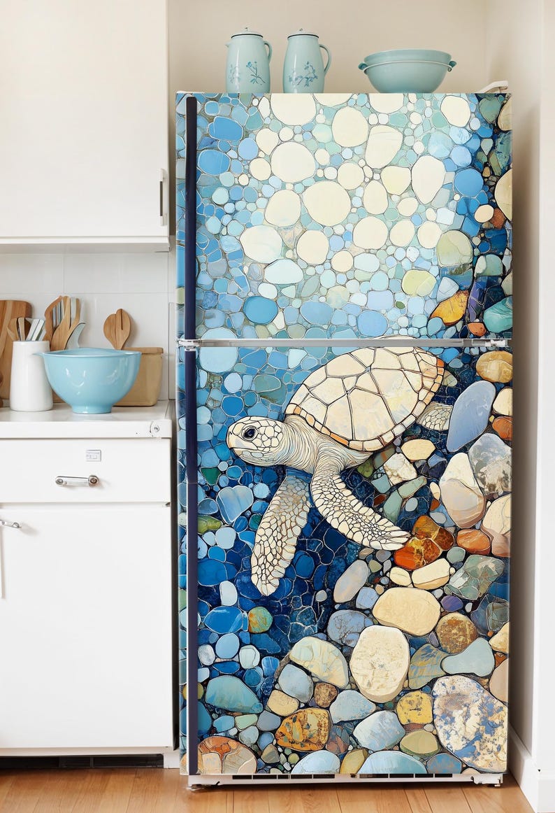 Fridge Wrap Coastal Art, Refrigerator Wrap Vinyl Side by Side ...