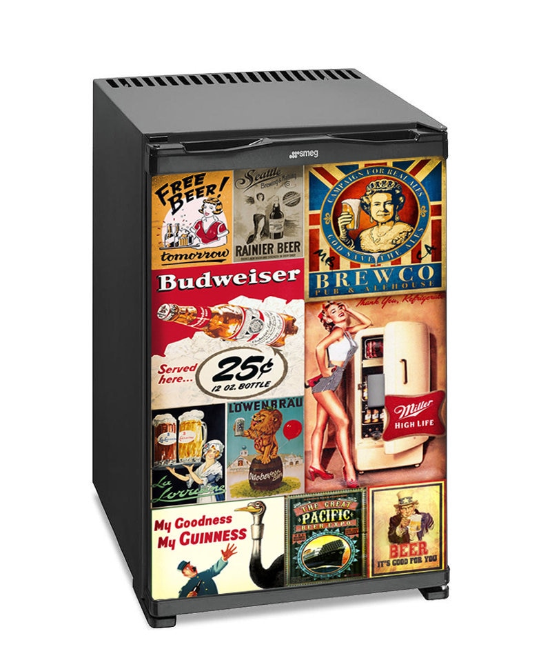Mini Beer Fridge Retro Labels Wrap Man Cave Mini Fridge Decal - Etsy