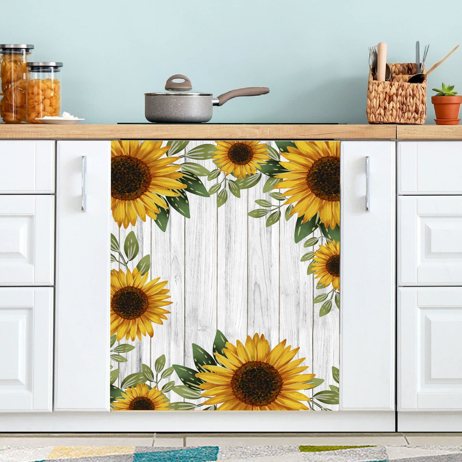 Farmhouse Fridge Wrap Sunflower Wood Refrigerator Wrap Vinyl Side by ...