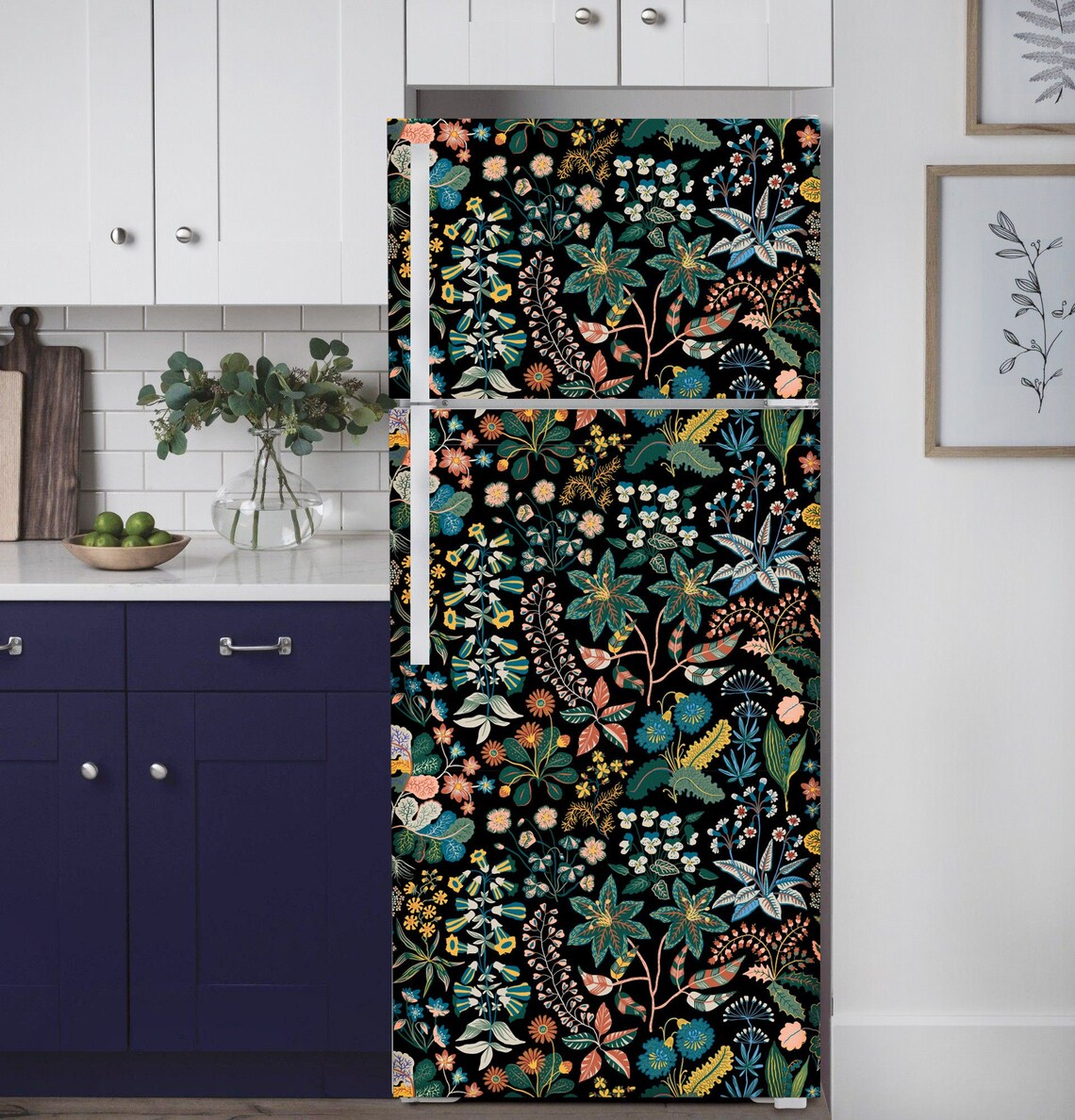 Fridge Wrap Vintage Dark Floral Retro Refrigerator Wrap Vinyl - Etsy ...