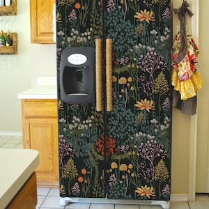 Fridge Wrap Dark Botanical Vintage, Refrigerator Wrap Vinyl Side by ...