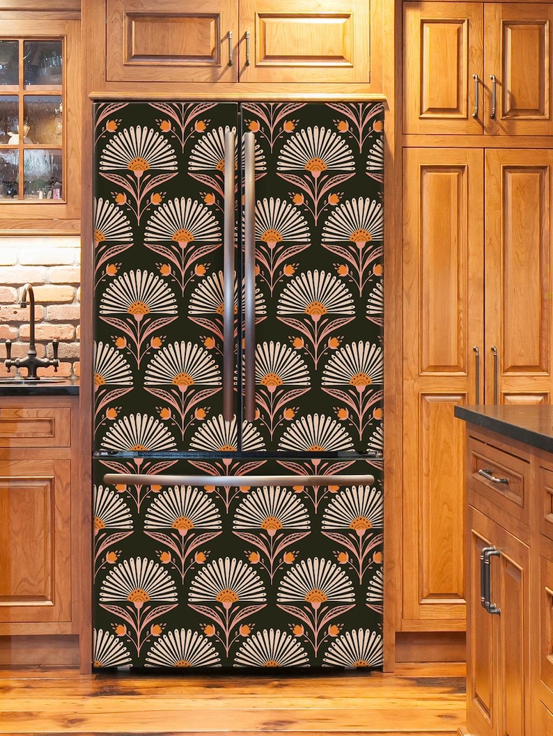 Art Deco Fridge Wrap, Refrigerator Wrap Vinyl Side by Side Decorative ...