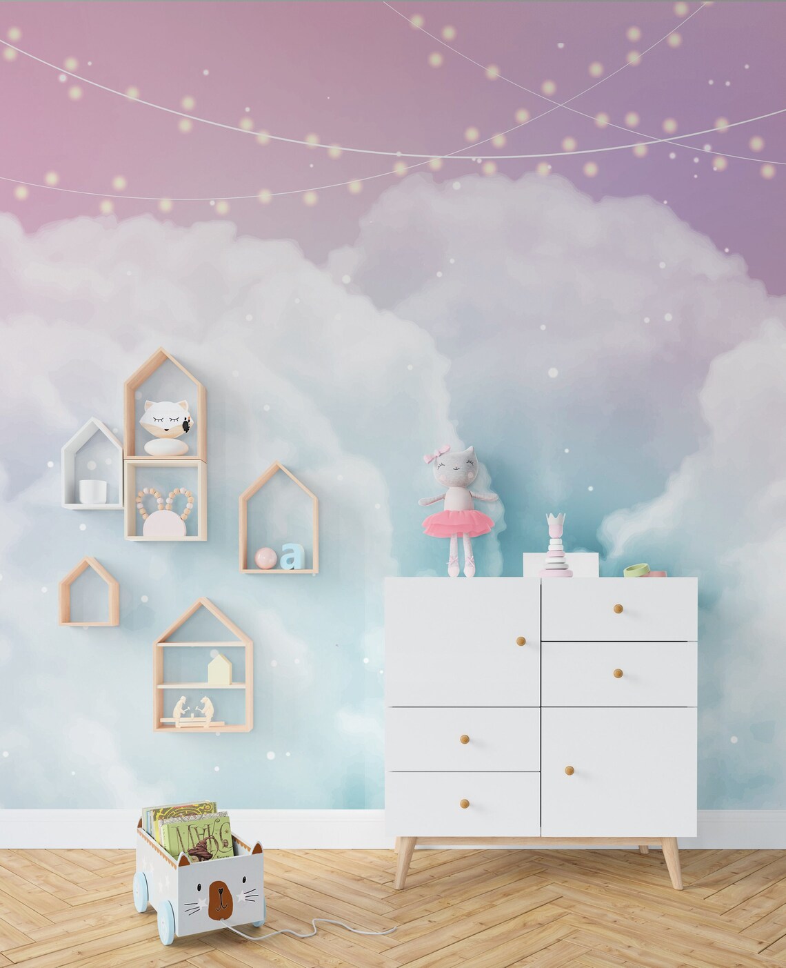 Girl Nursery Wallpaper Pink Cloud Sky Wallpaper for Girls - Etsy