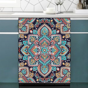 Blue Mandala Fridge Wrap, Refrigerator Wrap Vinyl Side by Side, Boho ...