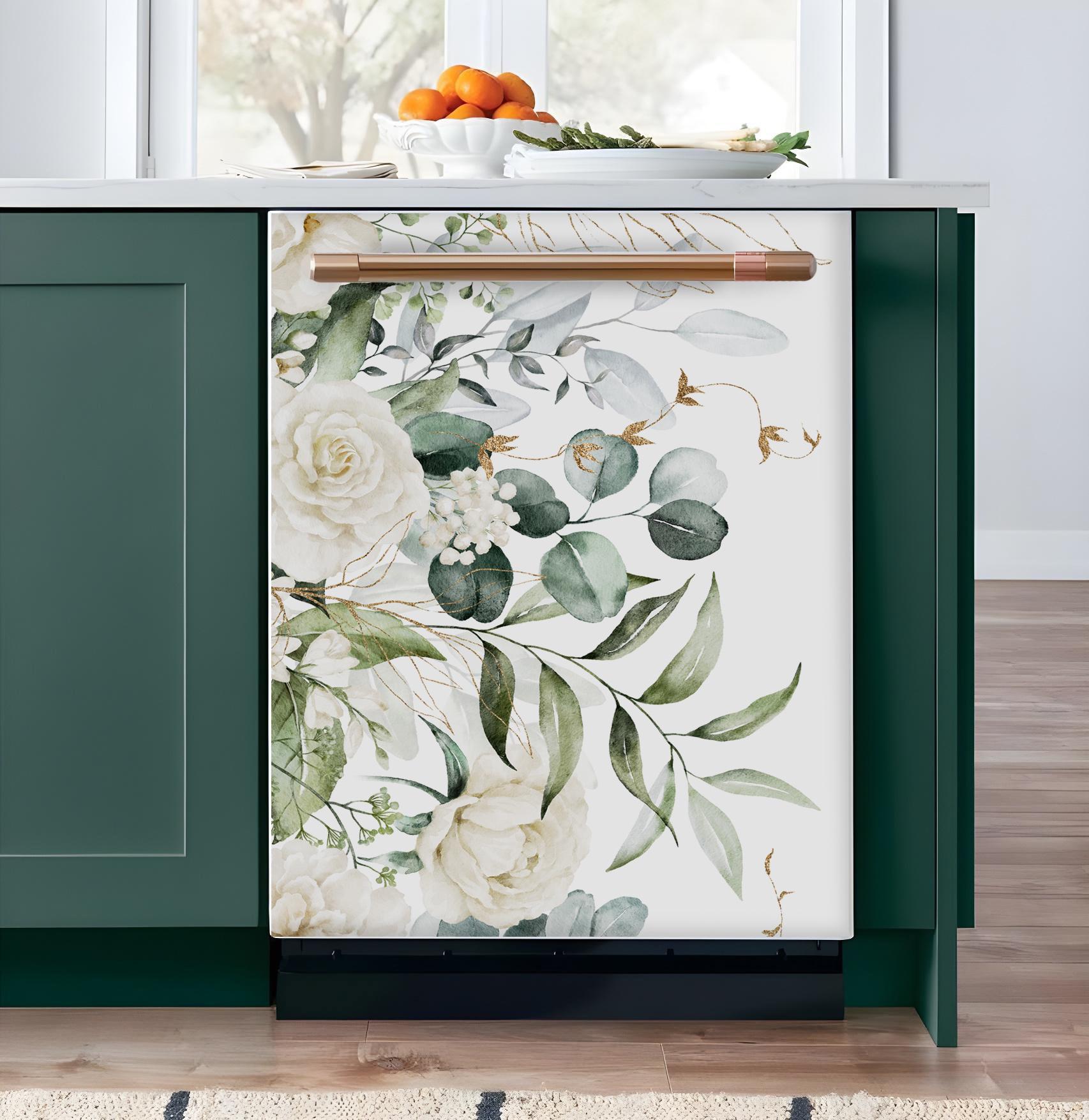 Dishwasher Magnet Cover Floral Wrap, White Kitchen Dishwasher Cover ...