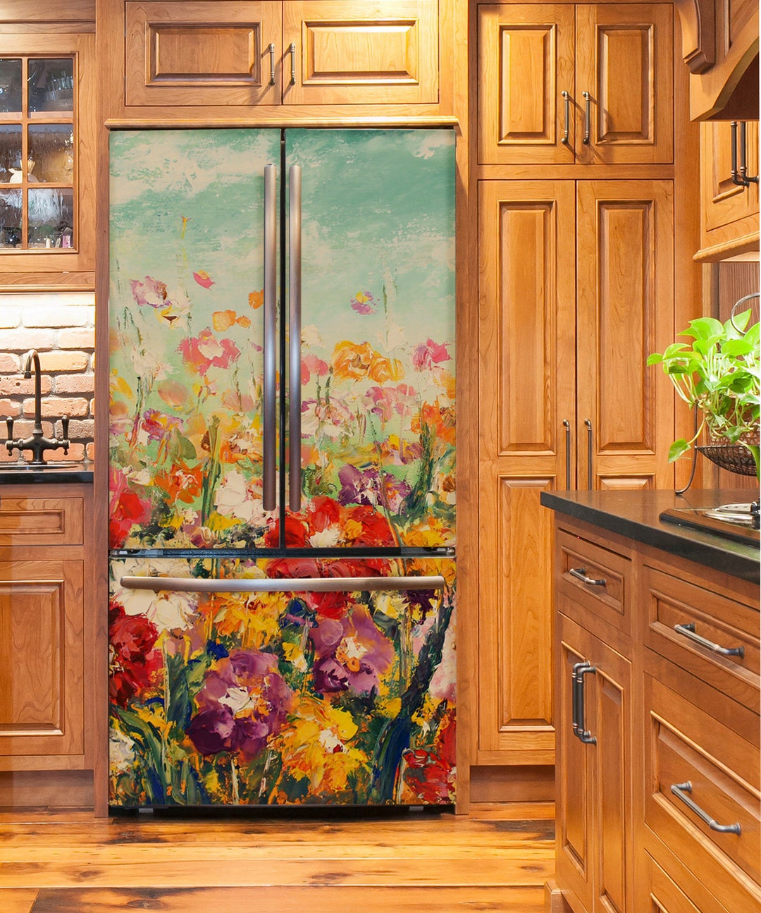 Fridge Wrap Floral Oil Painting Refrigerator Wrap Vinyl Side - Etsy