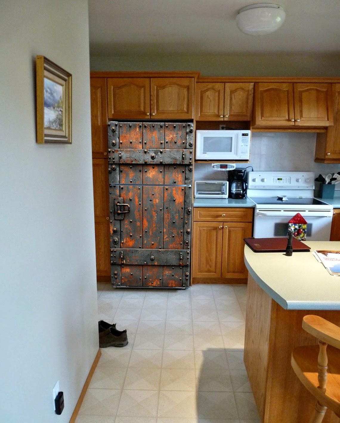 Rustic Door Refrigerator Wrap, Fridge Wrap Farmhouse Vintage Vinyl Side ...