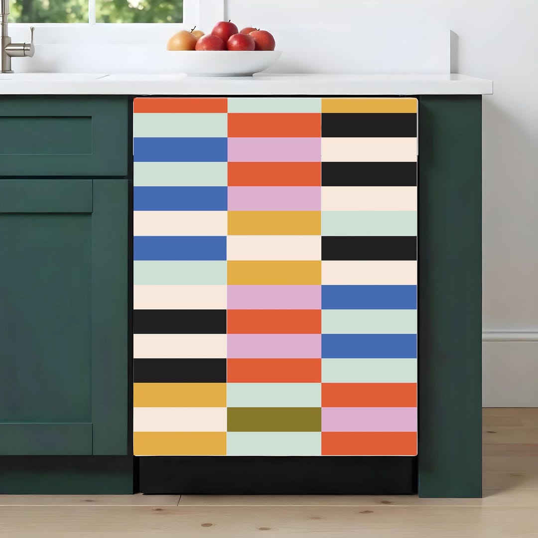 Dishwasher Magnet Cover Modern Geometric, Vibrant Kitchen Dishwasher ...