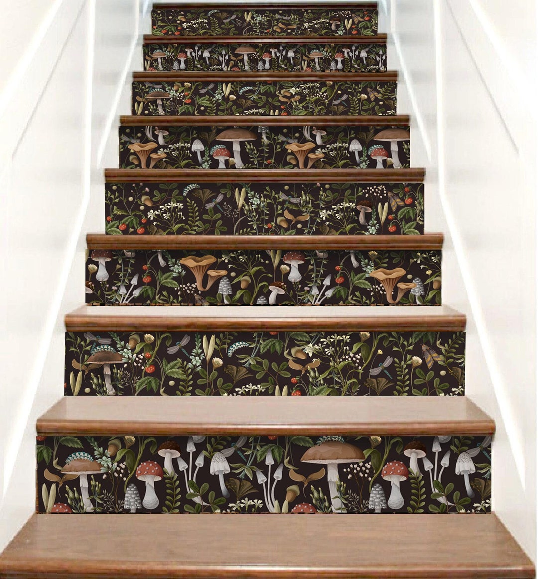 Stair Riser Decals Botanical, Dark Mushrooms Stair Decals, Staircase ...