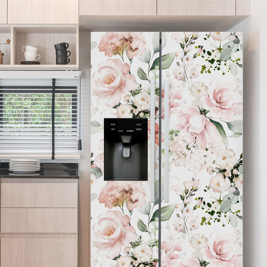 Fridge Wrap Vinyl Floral Pastel Refrigerator Wrap Side by Side Top ...