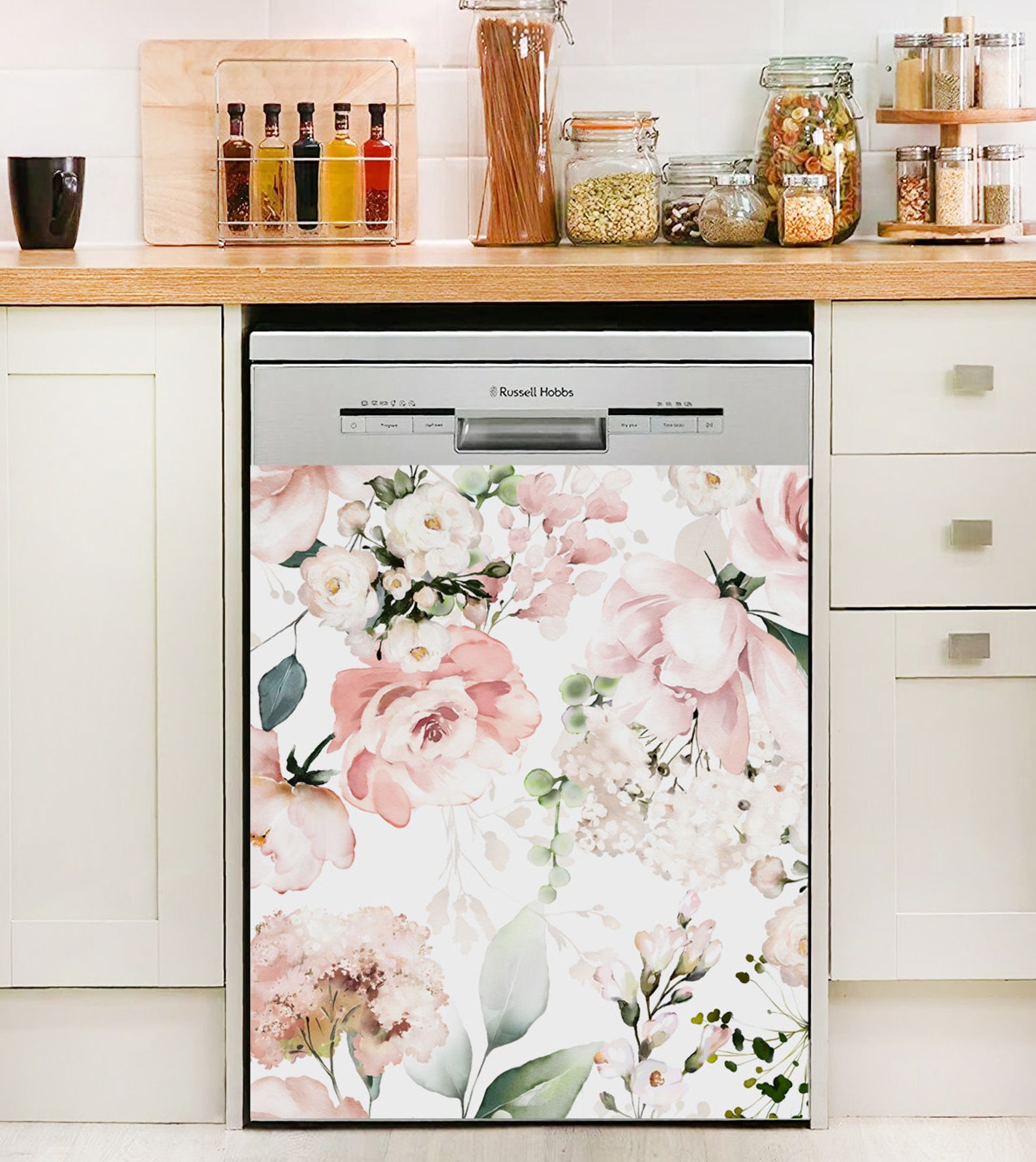 Fridge Wrap Vinyl Floral Pastel Refrigerator Wrap Side by Side Top ...