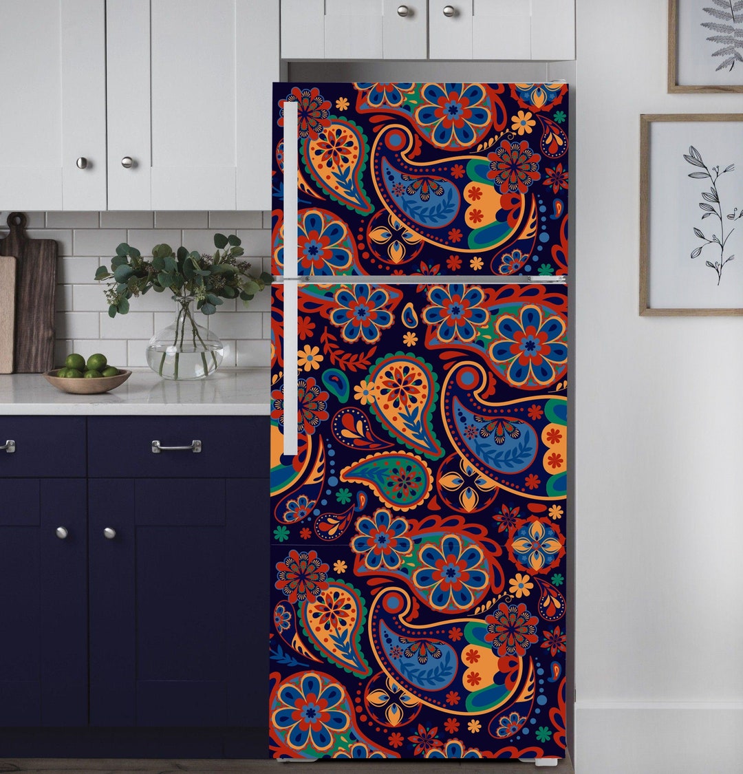 Paisley Fridge Wrap Vinyl, Refrigerator Wrap Side by Side, Floral ...