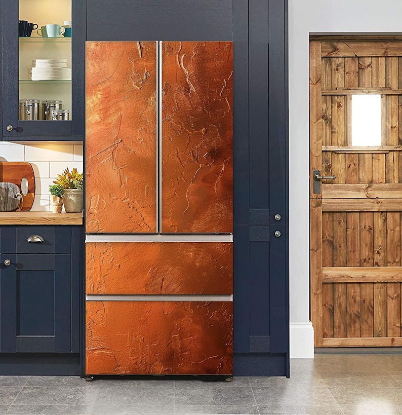 Fridge Wrap Copper Vintage Rustic, Refrigerator Wrap Vinyl Side by Side ...