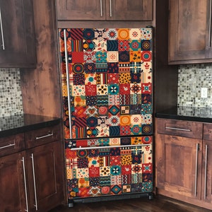 Farmhouse Refrigerator Wrap Side by Side Retro Style Patchwork Fridge ...