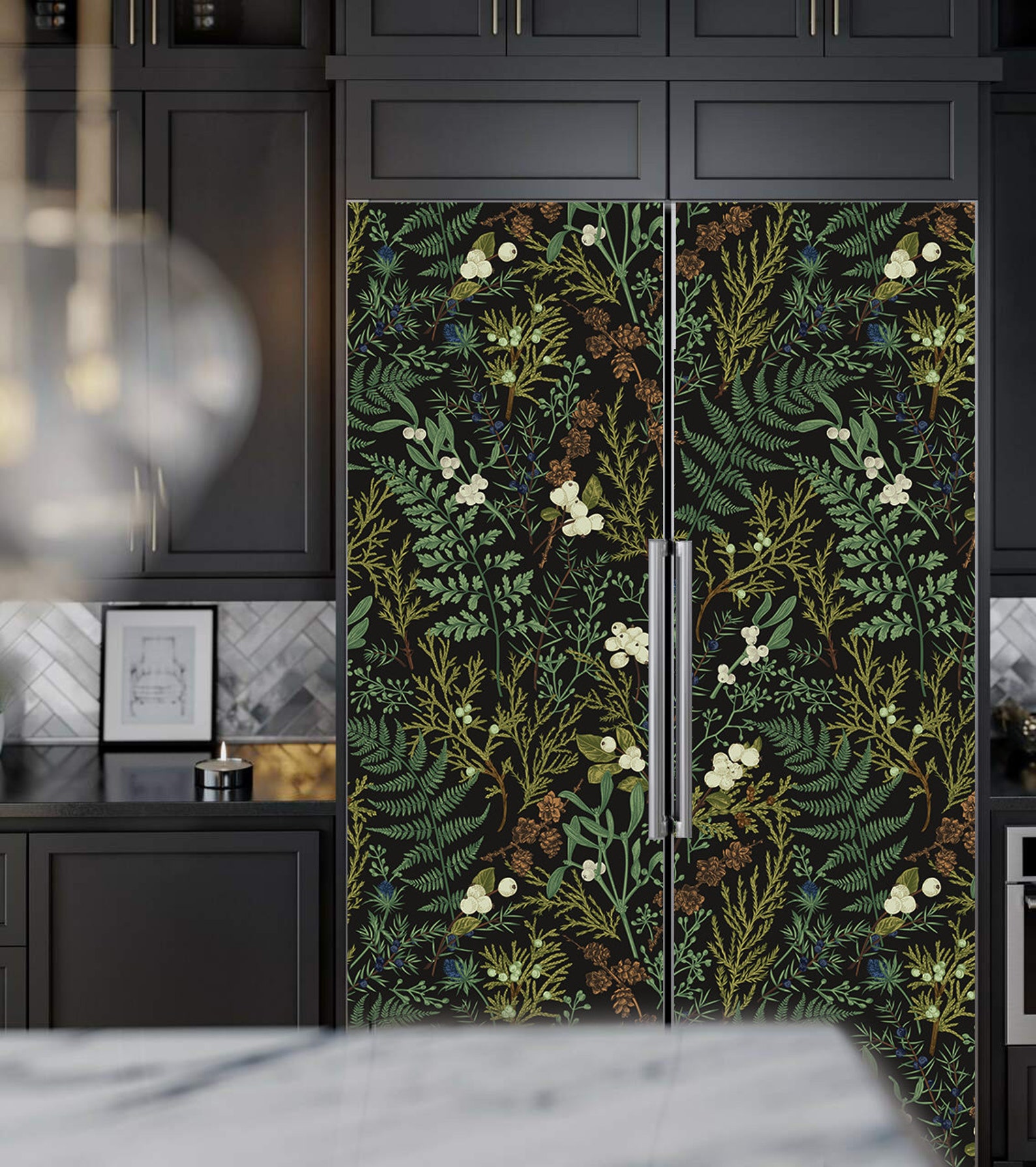Fridge Wrap Vintage Botanical Retro Refrigerator Wrap Vinyl Side by ...