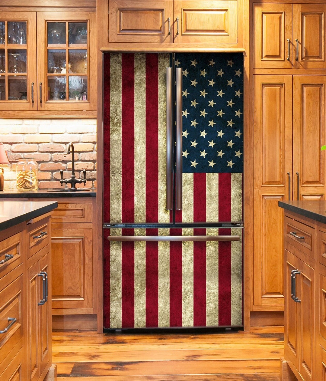 Retro US Flag Fridge Wrap Refrigerator Wrap Side by Side American Flag ...