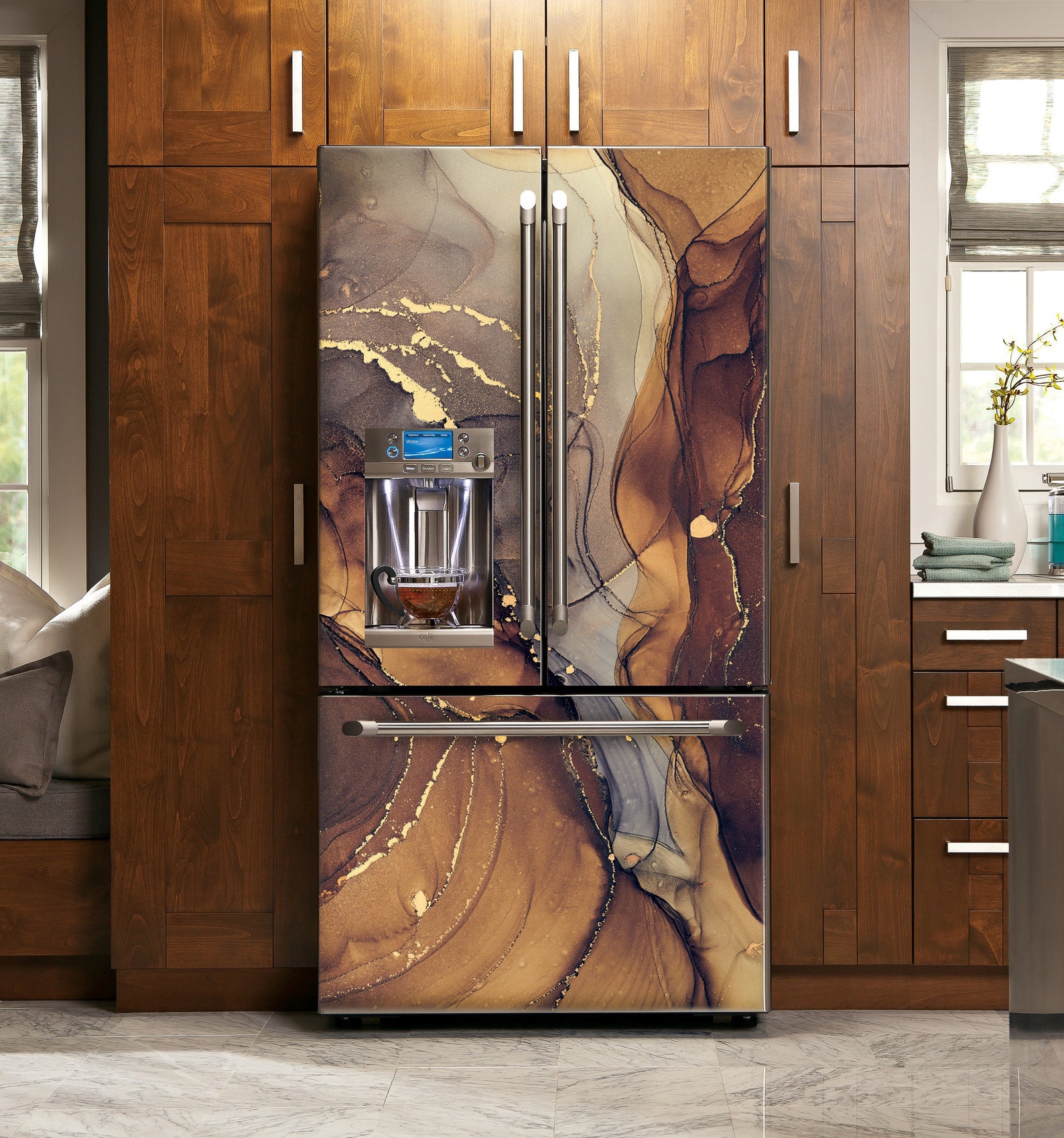 Fridge Wrap Marble Brown Refrigerator Wrap Vinyl Side by Side Top ...