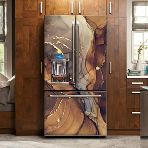 Fridge Wrap Marble Brown Refrigerator Wrap Vinyl Side by Side Top ...