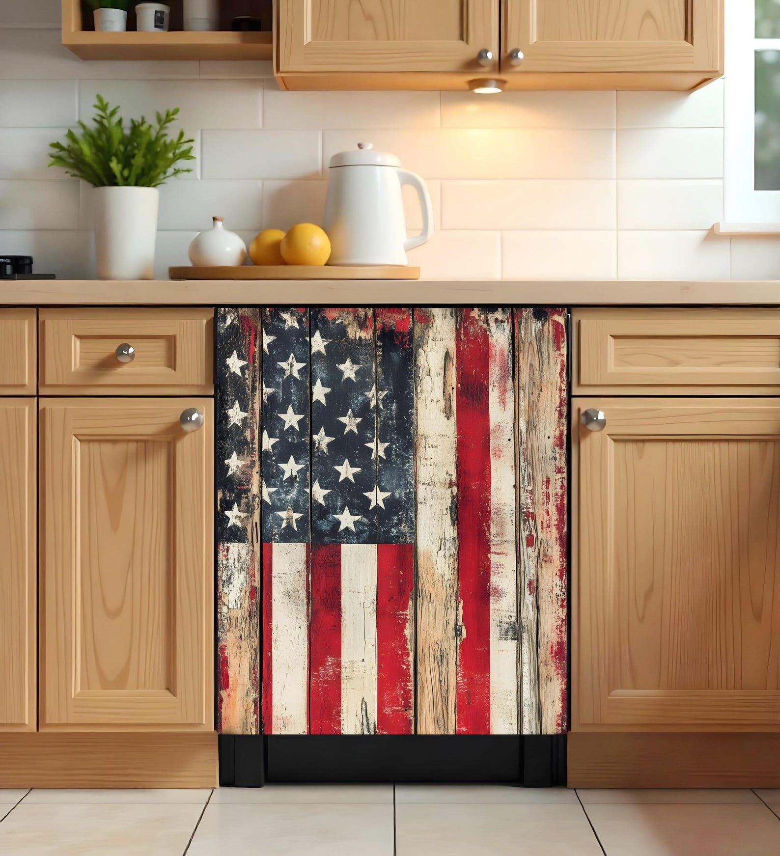 Retro US Flag Fridge Wrap, Refrigerator Wrap Side by Side American Flag ...