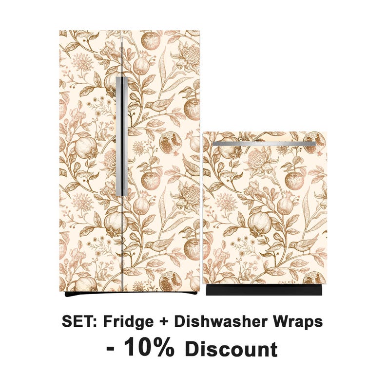 Fridge Wrap Vinyl Vintage Floral, Refrigerator Wrap Side by Side ...