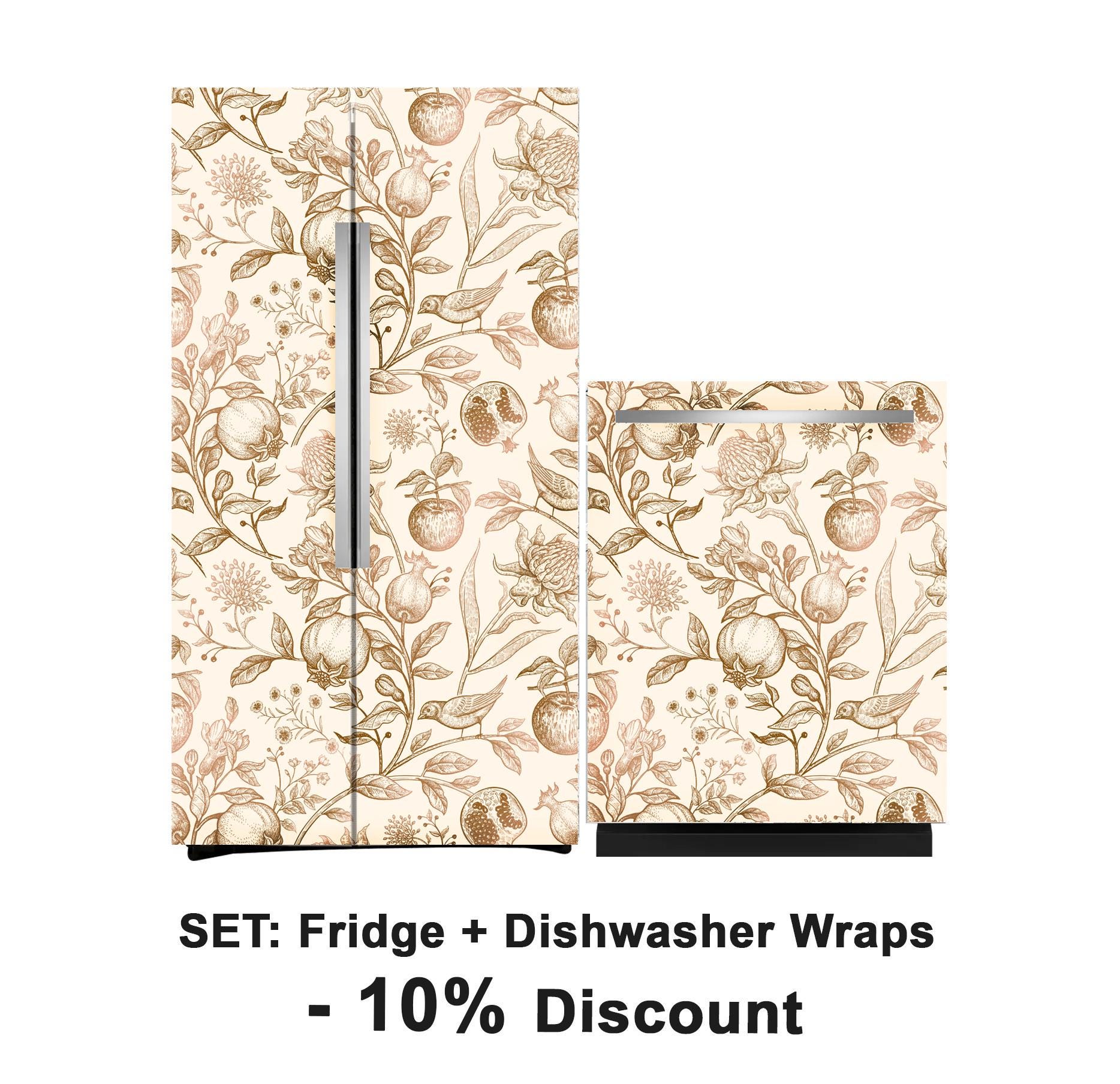 Fridge Wrap Vinyl Vintage Floral, Refrigerator Wrap Side by Side ...