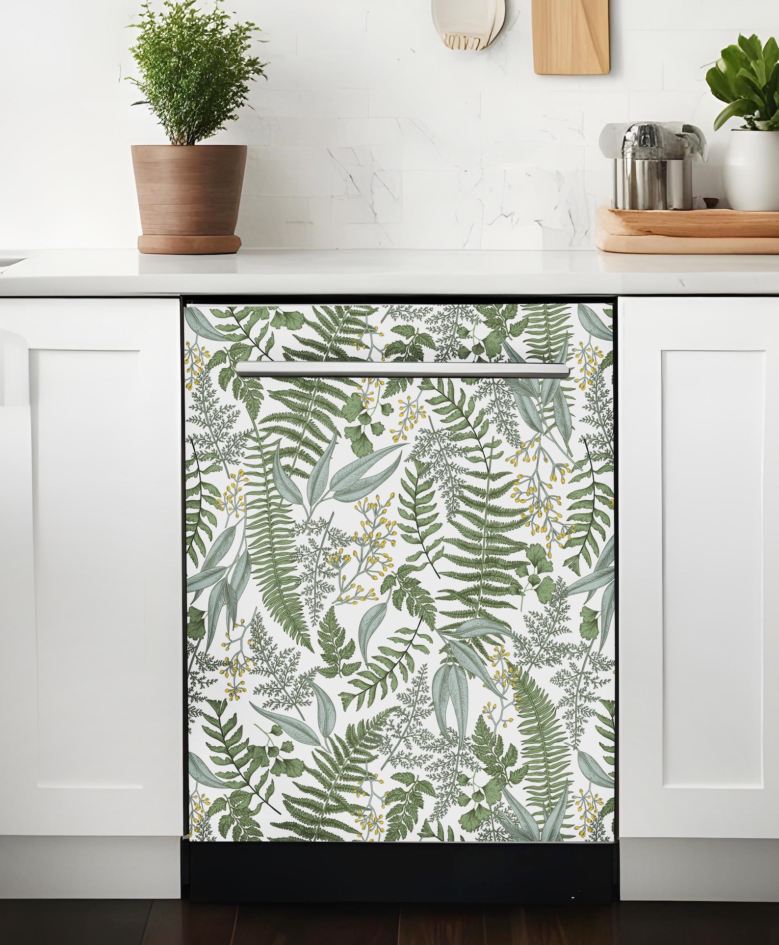 Fridge Wrap Vintage Botanical Fern, Refrigerator Wrap Vinyl Side by ...