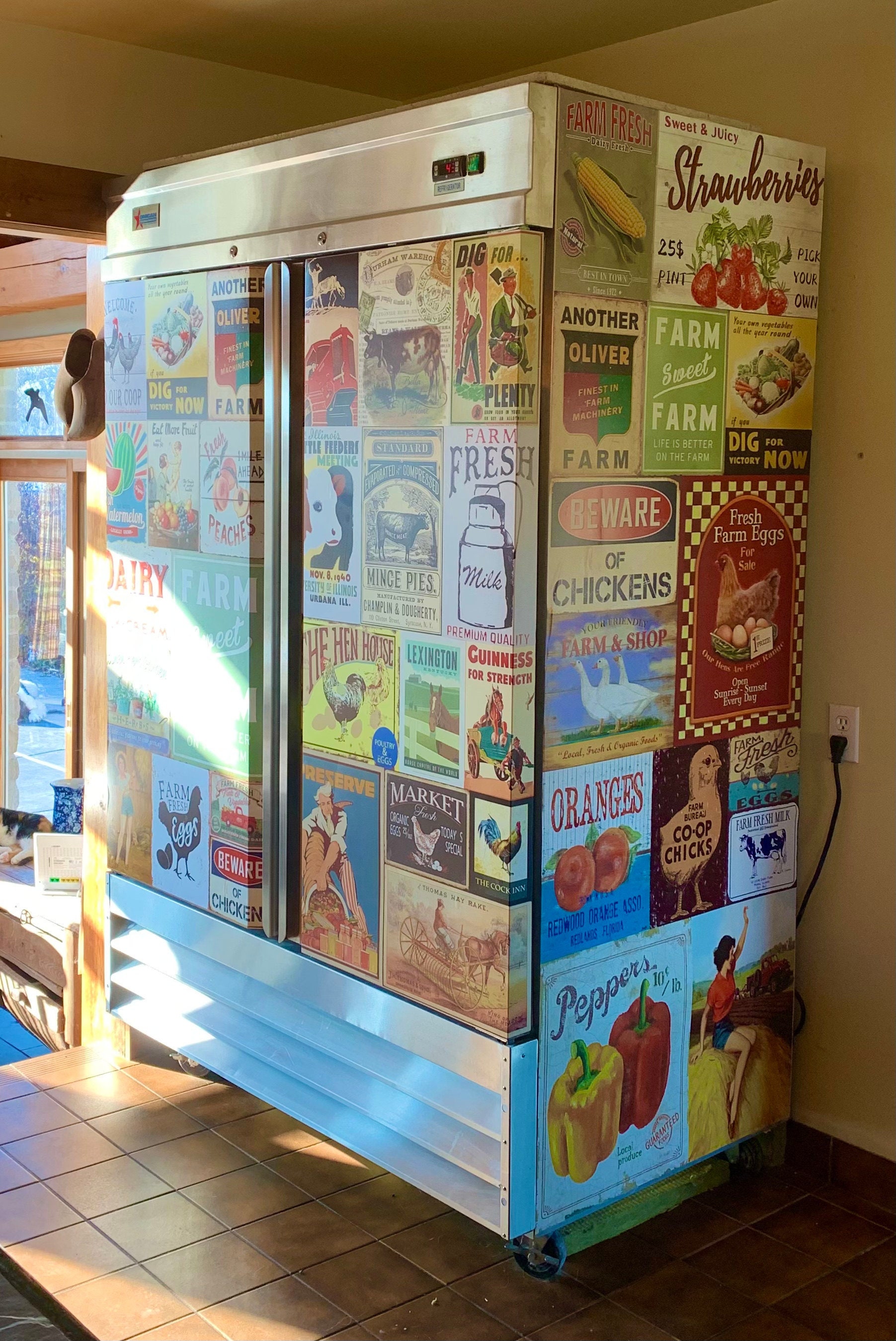 Farm Retro Fridge Wrap, Vintage Refrigerator Vinyl Wrap Side by Side ...