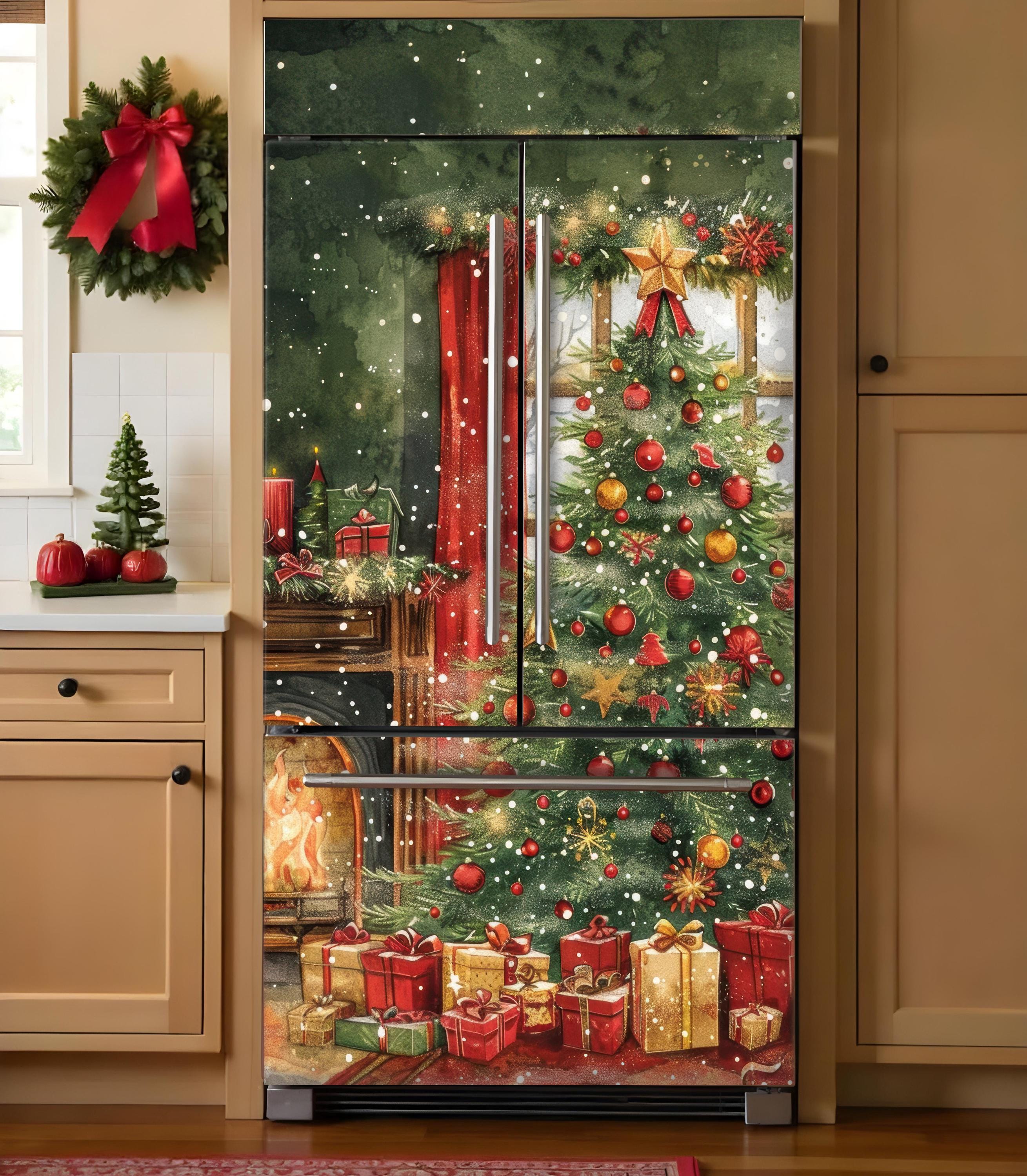 Christmas Tree Fridge Wrap Magnetic, Refrigerator Wrap Vinyl Side by ...