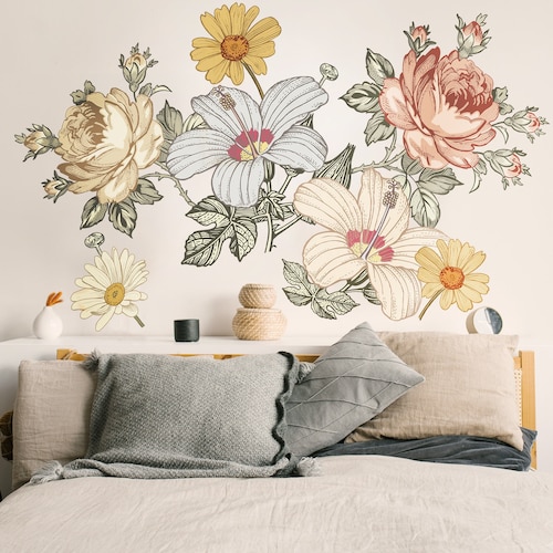 Boho Floral Wall Decals Nursery Flower Wall Decals Vintage - Etsy