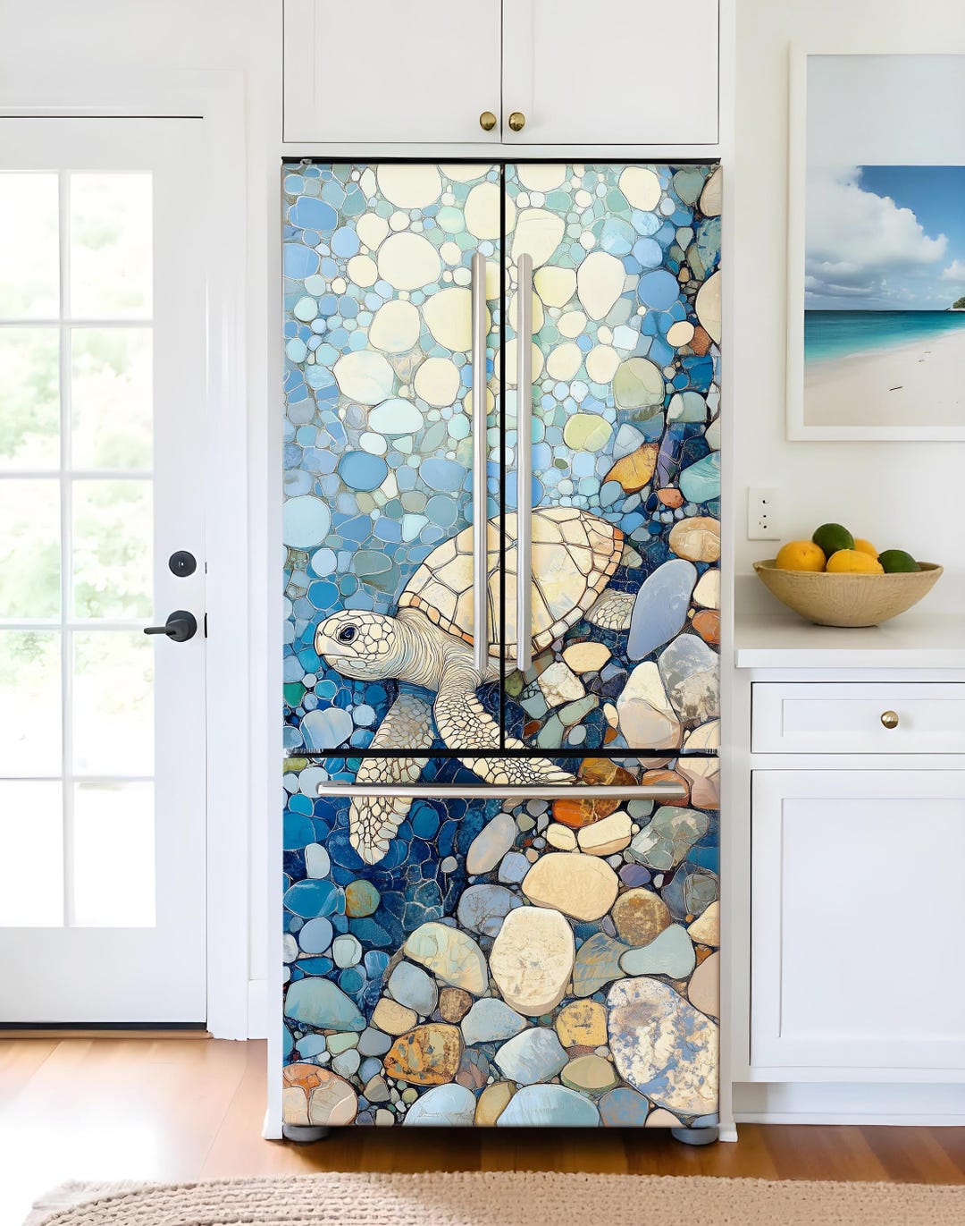 Fridge Wrap Coastal Art, Refrigerator Wrap Vinyl Side by Side ...