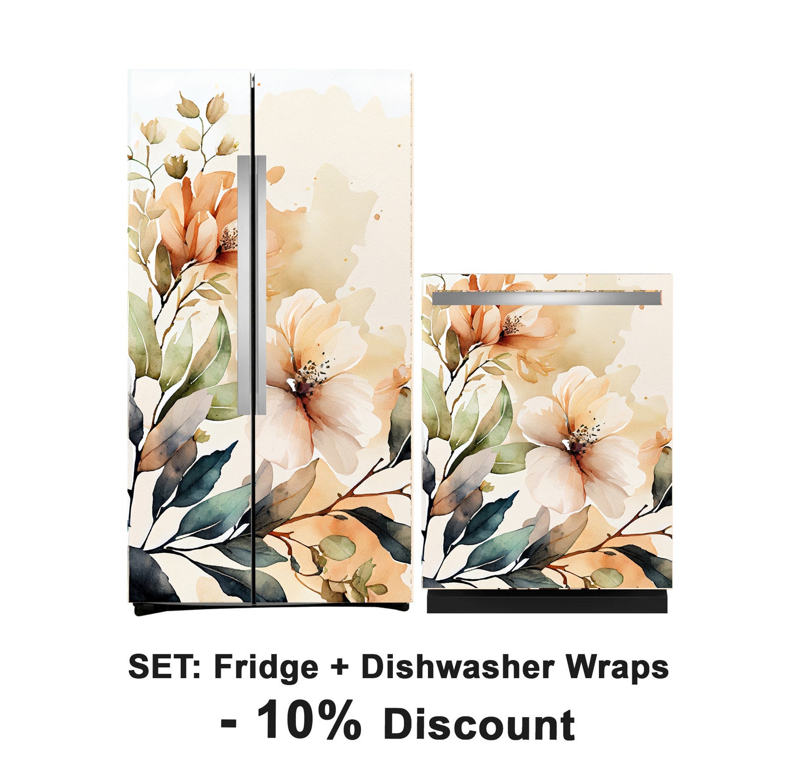 Fridge Wrap Floral Beige Refrigerator Wrap Vinyl Side by Side ...