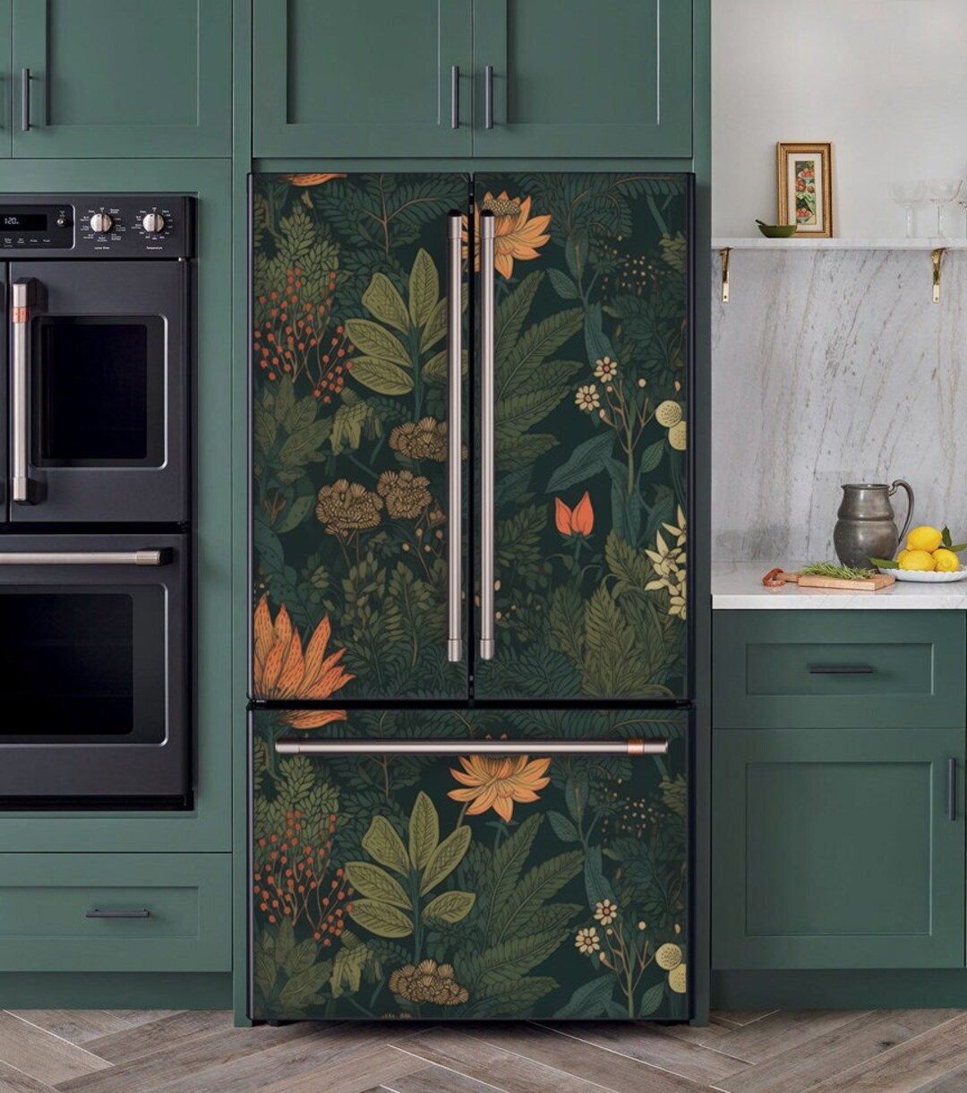 Fridge Wrap Dark Botanical Vintage, Refrigerator Wrap Vinyl Side by ...