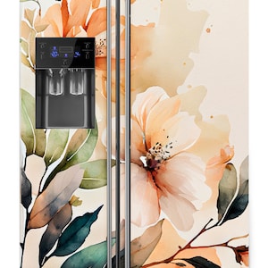 Fridge Wrap Floral Beige Refrigerator Wrap Vinyl Side by Side ...